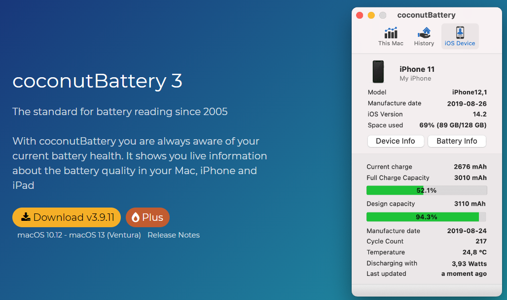 CoconutBattery 查询Mac、iPhone 和iPad 电池容量、健康度和循环次数-特资啦！个人资源分享站
